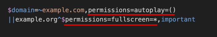 Highlight `$permissions` modifier · Issue #114 · AdguardTeam/VscodeAdblockSyntax · GitHub